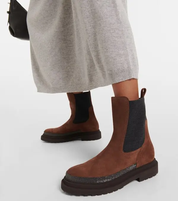 Brunello Cucinelli Monili Suede Chelsea Boots