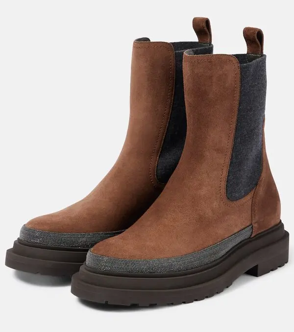 Brunello Cucinelli Monili Suede Chelsea Boots