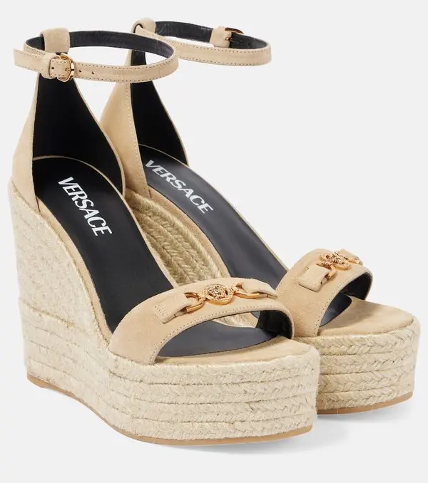 Versace Medusa '95 Leather Wedge Sandals - Neutrals