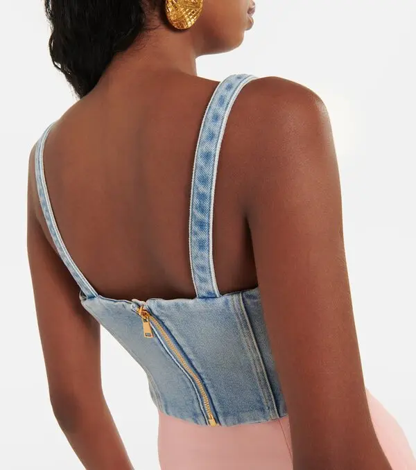 Balmain Cropped Denim Bustier