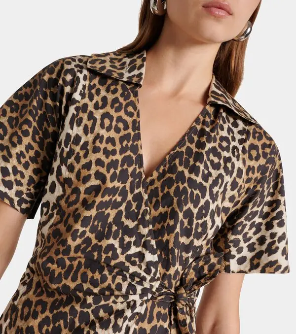 GANNI Leopard-print Cotton Wrap Dress