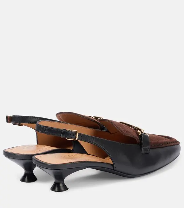 TOD'S Leather Slingback Loafer Pumps - Black