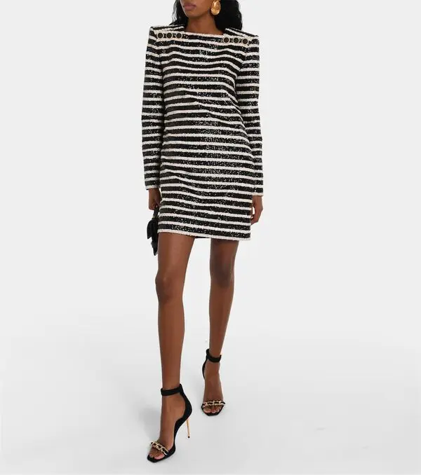 Balmain Sequined Striped Minidress