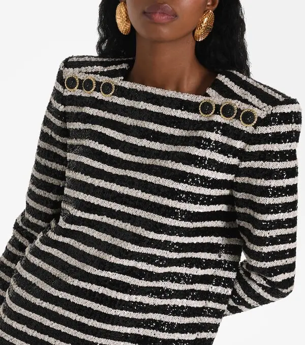 Balmain Sequined Striped Minidress
