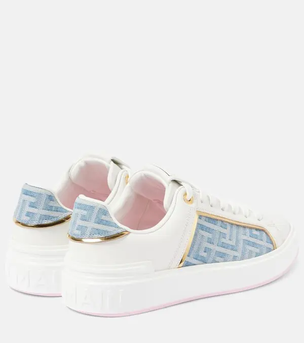 Balmain B-court Denim-trimmed Leather Sneakers