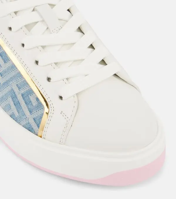 Balmain B-court Denim-trimmed Leather Sneakers