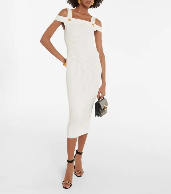 Balmain Ribbed-knit Jersey Midi Dress