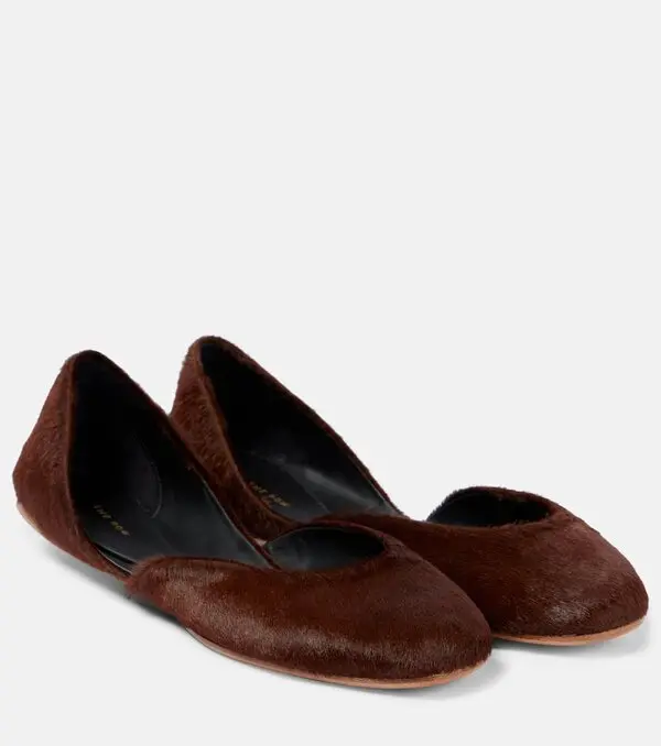THE ROW Gemma Calf Hair Ballerinas - Brown