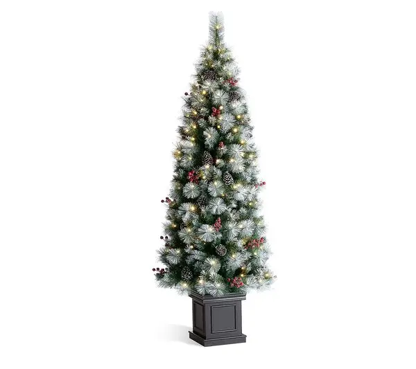 GLITZHOME 6' Pre-lit Green Pine Cones In Urn Ch Ristmas Tree - One-color