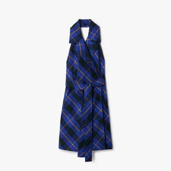 burberry halter dress Check Linen In Bright Navy - 50% Off Maxi dress