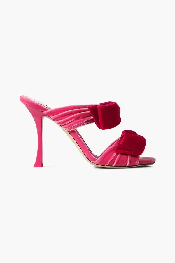 JIMMY CHOO Flaca 100 Bowdetailed Ruched Velvet Sandals