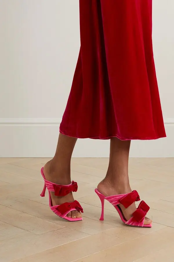 JIMMY CHOO Flaca 100 Bowdetailed Ruched Velvet Sandals