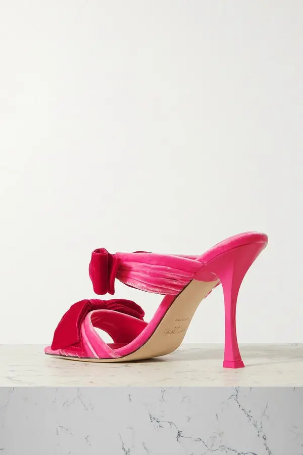JIMMY CHOO Flaca 100 Bowdetailed Ruched Velvet Sandals