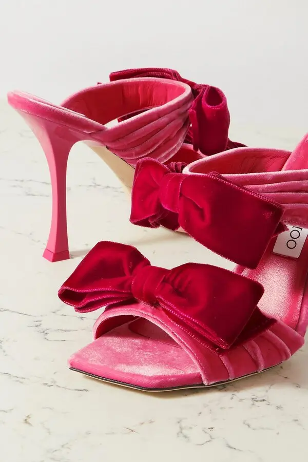 JIMMY CHOO Flaca 100 Bowdetailed Ruched Velvet Sandals