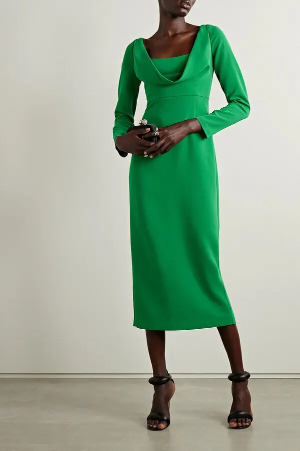 roland mouret green dress Jersey Twist Drape & Metal Trim Dress Khaki – Roland Mouret main image 0