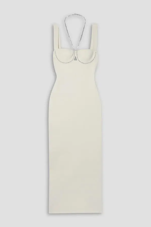 Galvan Embellished Knitted Midi Dress With Open Back - Ecru