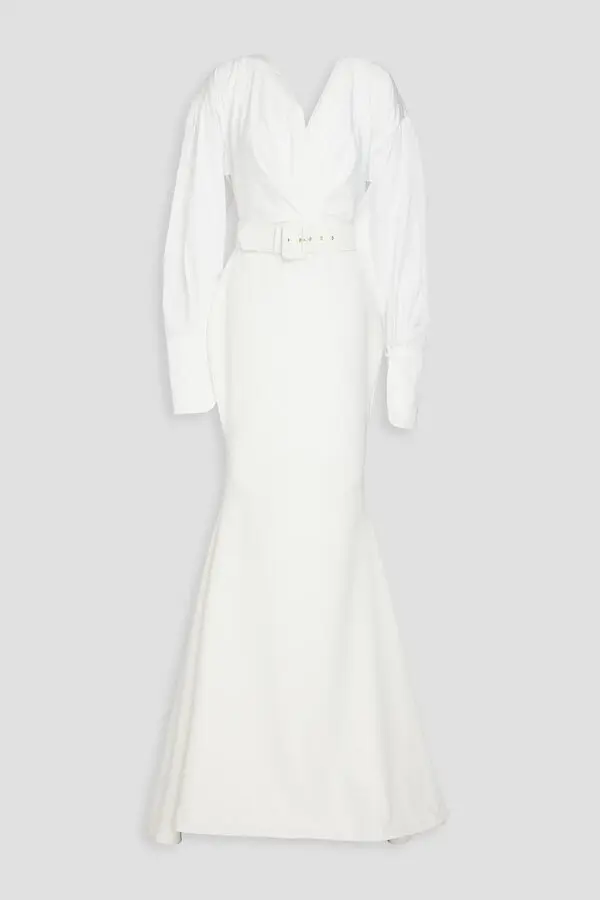 RHEA COSTA Gianna Pleated Satin-crepe Gown