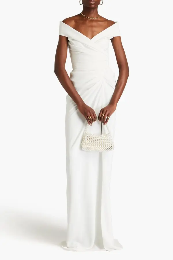 RHEA COSTA Draped Crepe Gown