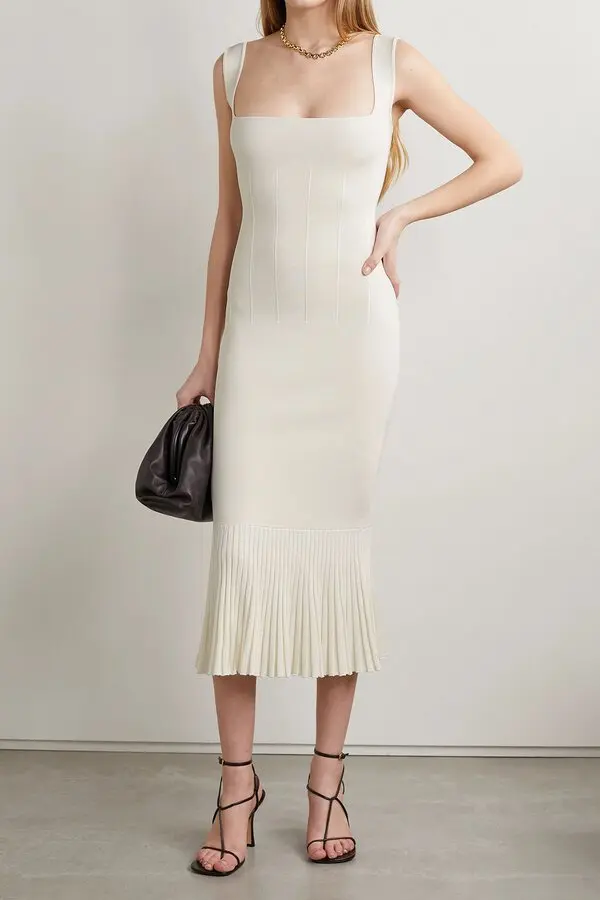 galvan atalanta ribbed knit midi dress Atalanta ribbed-knit midi dress in gold - Galvan
