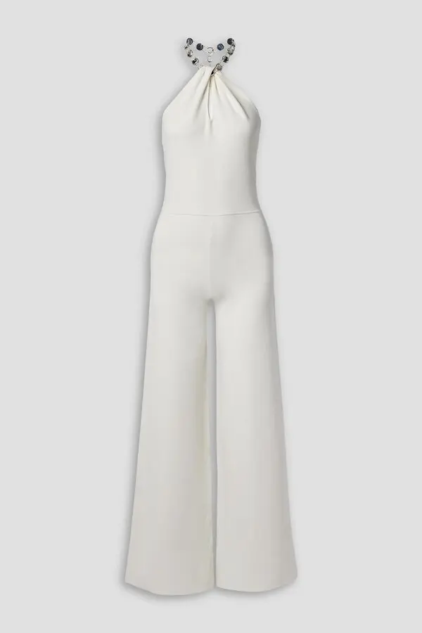 Galvan Globe Cleopatra Embellished Stretch-knit Jumpsuit - Ivory