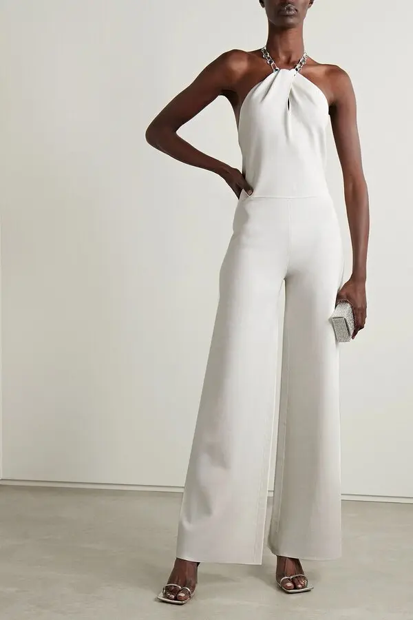 Galvan Globe Cleopatra Embellished Stretch-Knit Jumpsuit In Ivory
