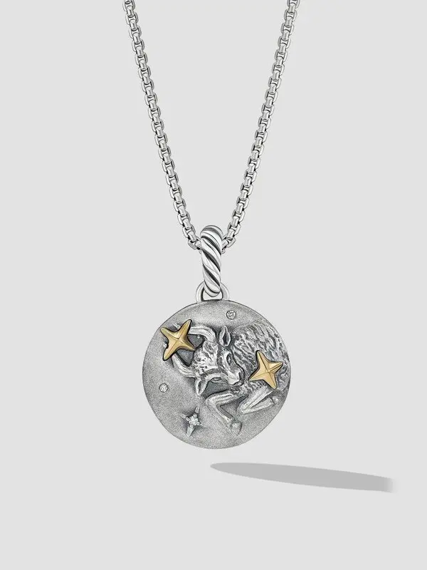 David Yurman Amulet In Sterling With 18k Yellow Gold And Diamonds, 19mm - Taurus
