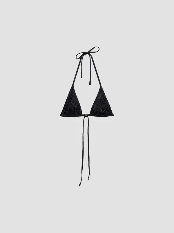 Prada Jersey Triangle Bikini Top With Rhinestones - Black