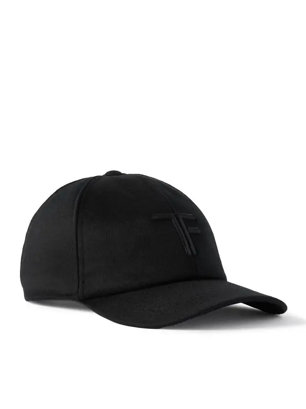 TOM FORD Leather-trimmed Logo-embroidered Cashmere Baseball Cap - Black