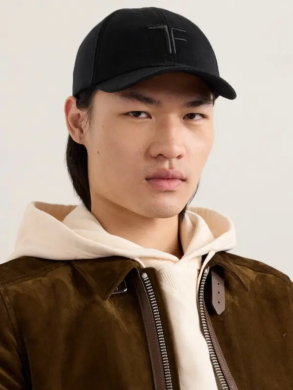 TOM FORD Leather-trimmed Logo-embroidered Cashmere Baseball Cap