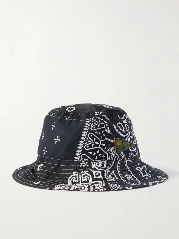 Kapital Logo-appliquéd Bandana-print Bucket Hat - Black