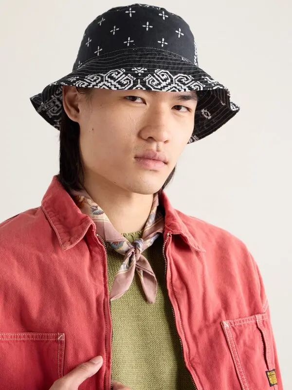 Kapital Logo-appliquéd Bandana-print Bucket Hat - Black