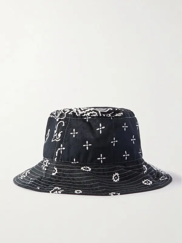 Kapital Logo-appliquéd Bandana-print Bucket Hat - Black