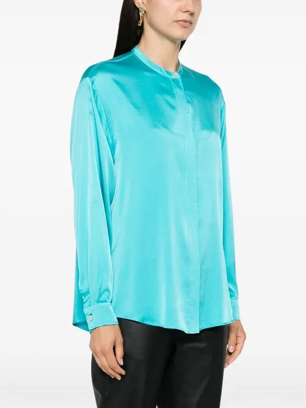 FORTE_FORTE Band-collar Satin Shirt - Blue