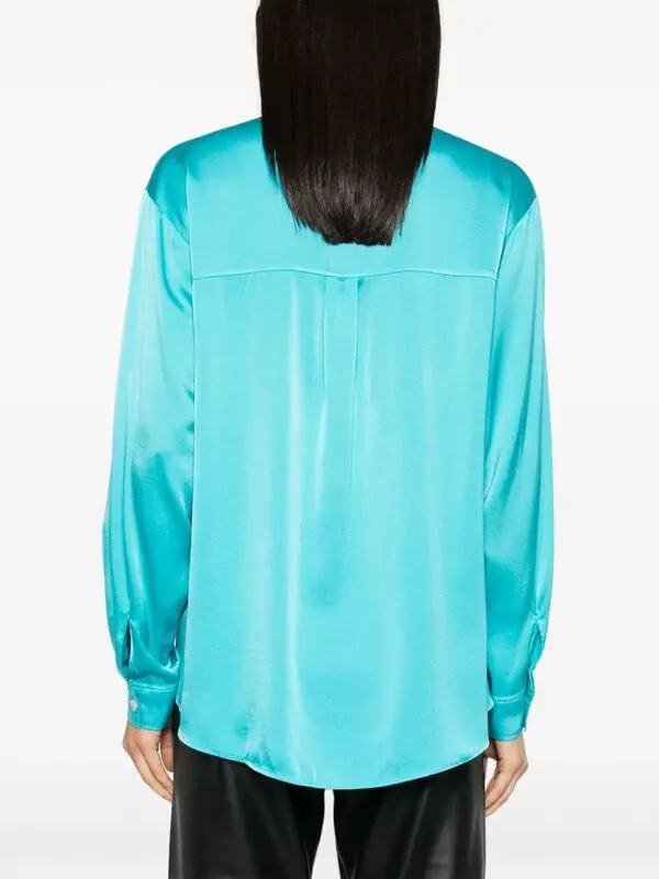 FORTE_FORTE Band-collar Satin Shirt - Blue
