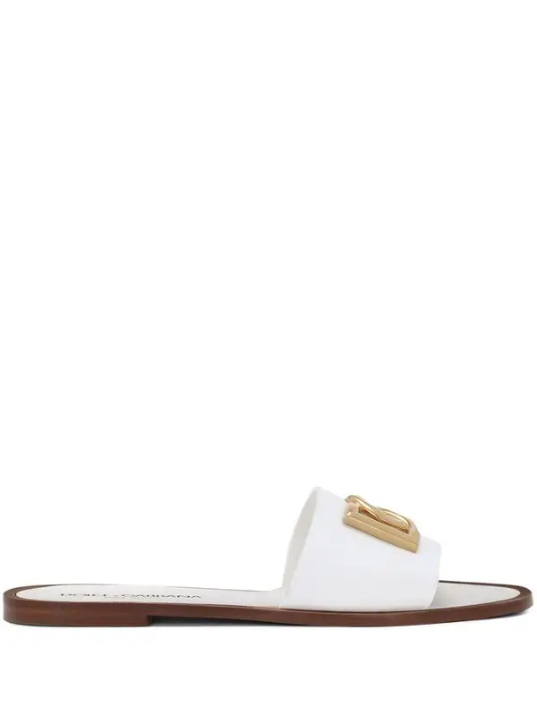 Dolce & Gabbana Flat Calfskin Slides With Dg Logo - White