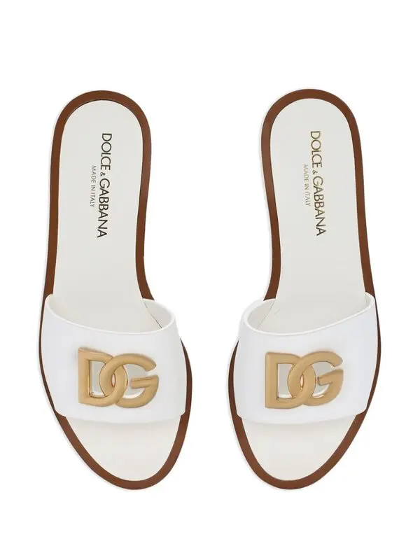 Dolce & Gabbana Flat Calfskin Slides With Dg Logo - White