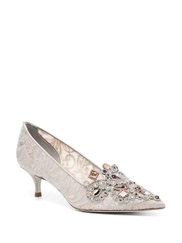 Rene Caovilla Cinderella Crystal Kitten Heel Pumps