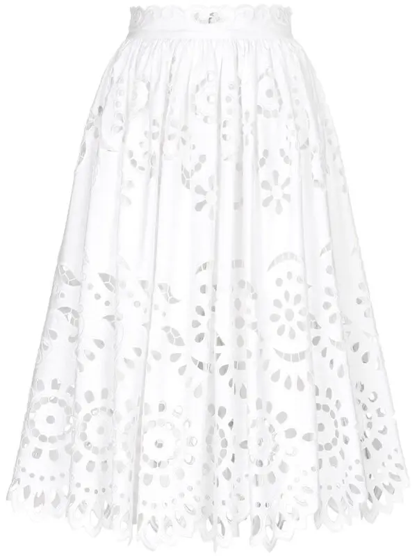 Dolce & Gabbana Scallop Cut-out Midi Skirt - White