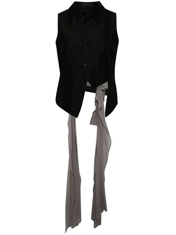 Yohji Yamamoto Draped-detail Asymmetric Waistcoat - Black