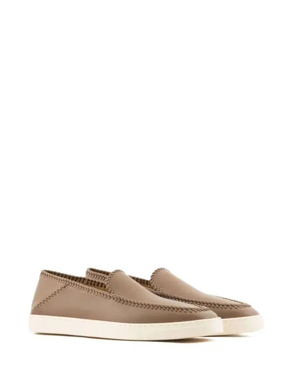 Giorgio Armani Whipstitch-embellished Leather Sneakers - Brown