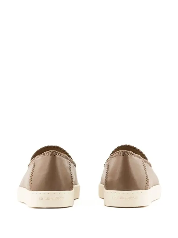 Giorgio Armani Whipstitch-embellished Leather Sneakers - Brown