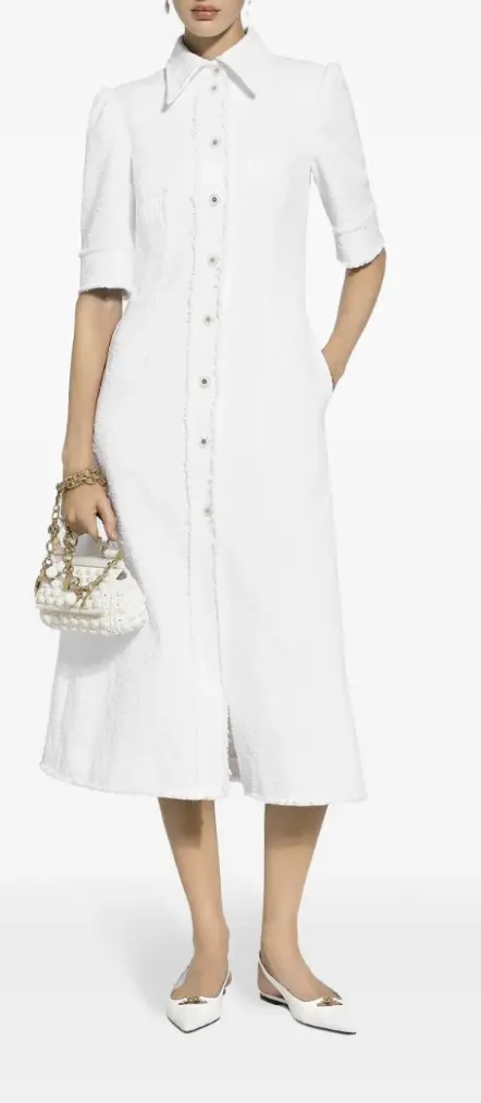 Dolce & Gabbana Tweed Shirt Midi Dress - White