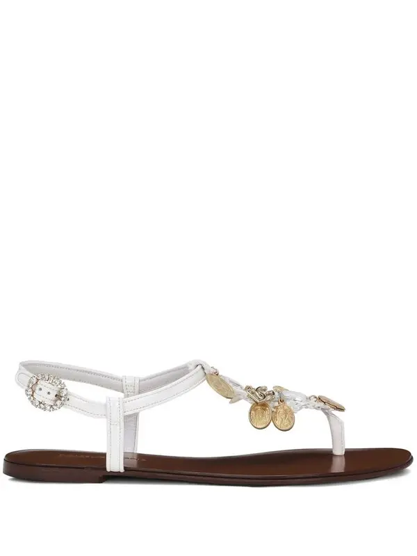 Dolce & Gabbana Votive-appliqué Raffia Sandals - White