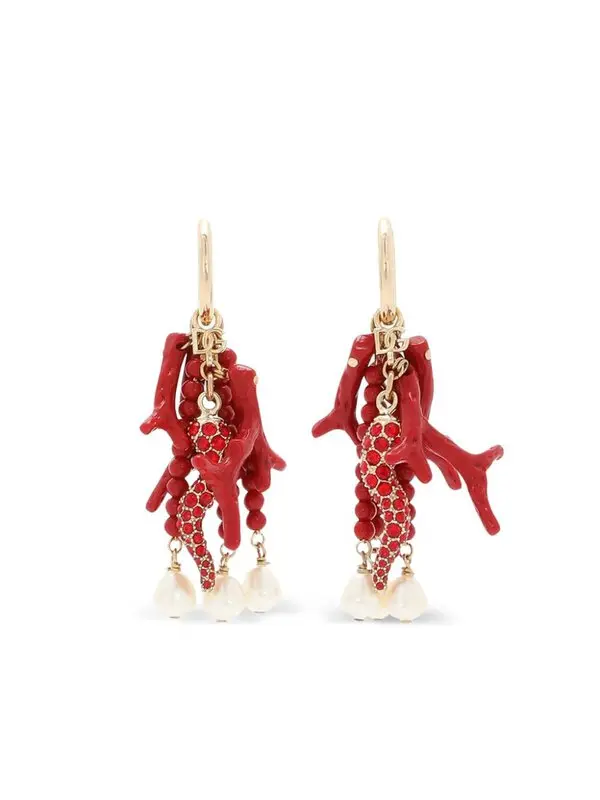 Dolce & Gabbana Coral Drop Hoop Earrings - Red