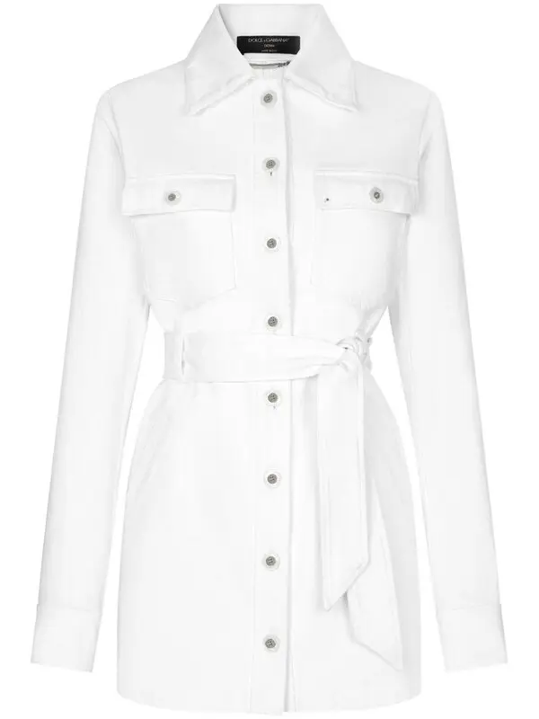 Dolce & Gabbana Long Belted Denim Jacket - White