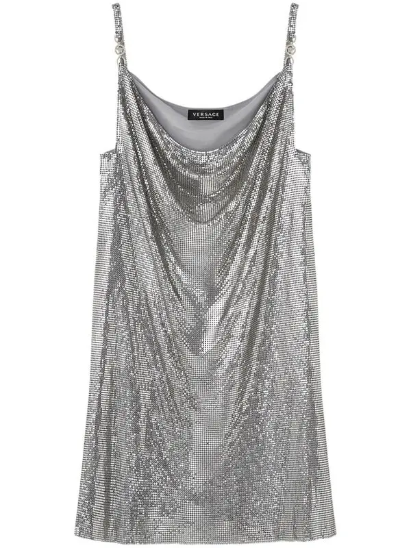 Versace Metal Mesh Slip Mini Dress With Medusa '95 Hardware - Silver