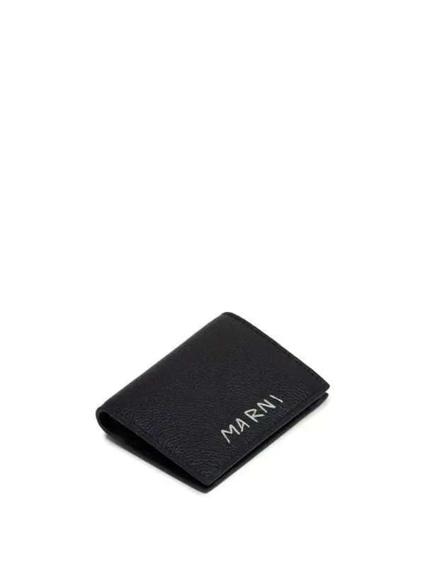 Marni Leather Bifold Wallet With Mending-embroidery - Black
