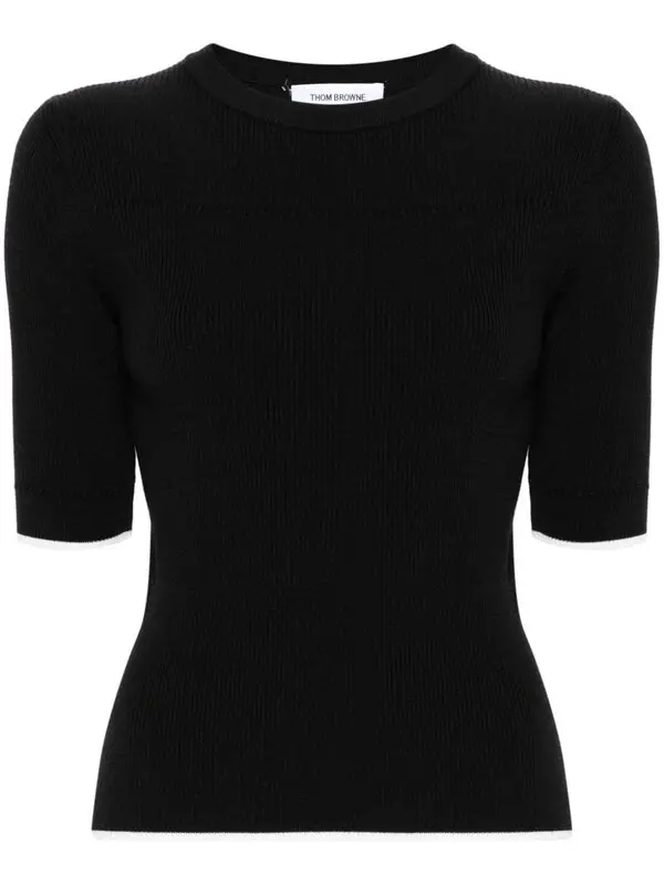 Thom Browne Contrasting-trim Ribbed Jumper - Black