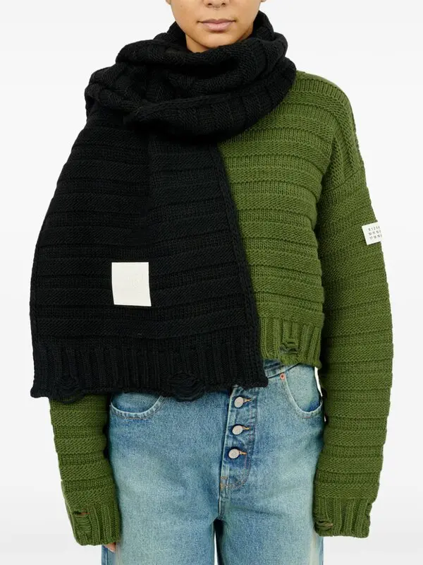 MAISON MARGIELA Knitted Wool Blend Scarf - Black