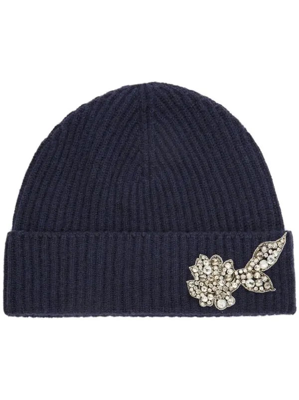Erdem Crystal-embellished Ribbed-knit Beanie - Blue